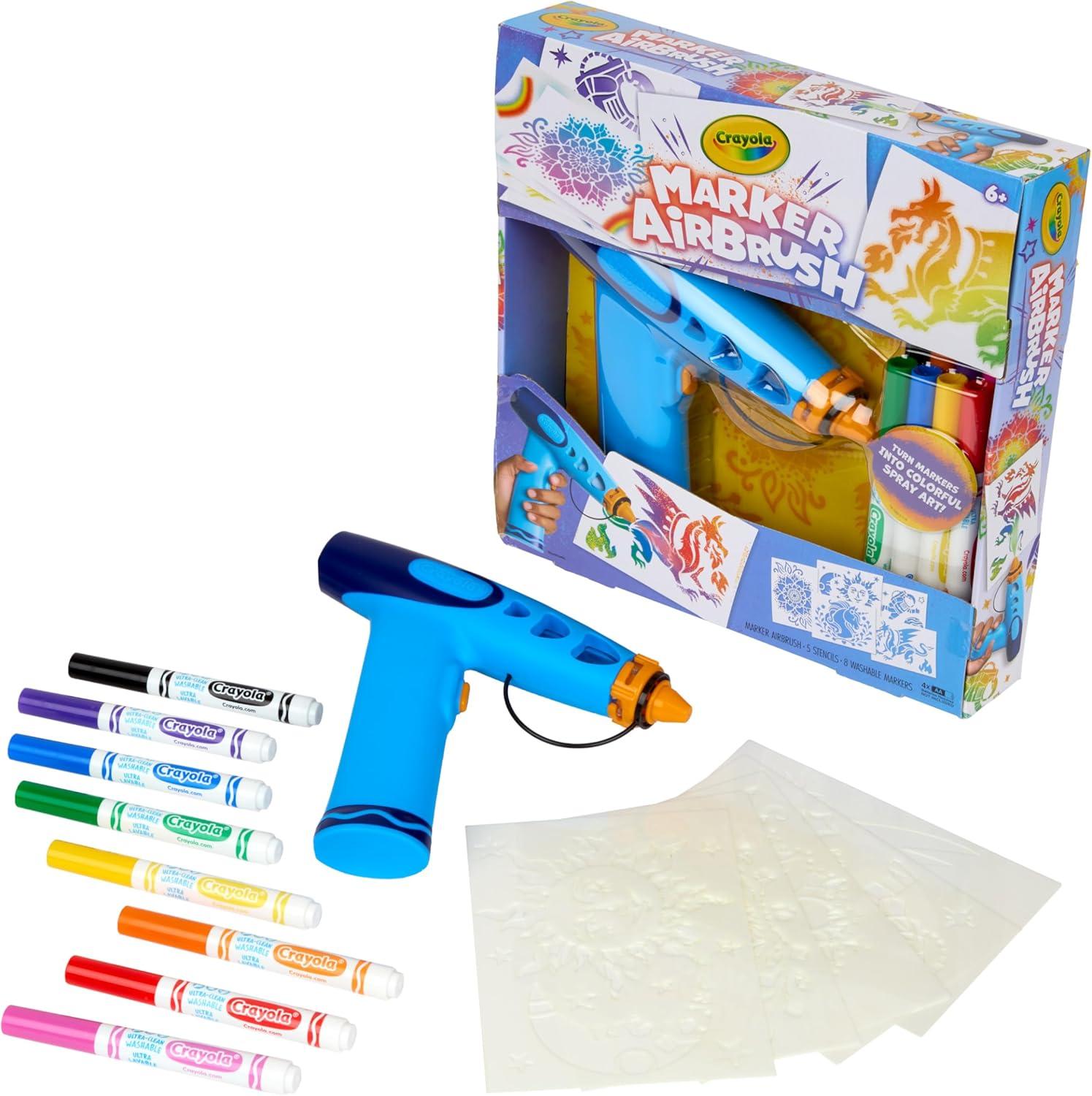 Crayola Marker Airbrush Spray Art Kit, Battery-Powered Sprayer with 8 ...