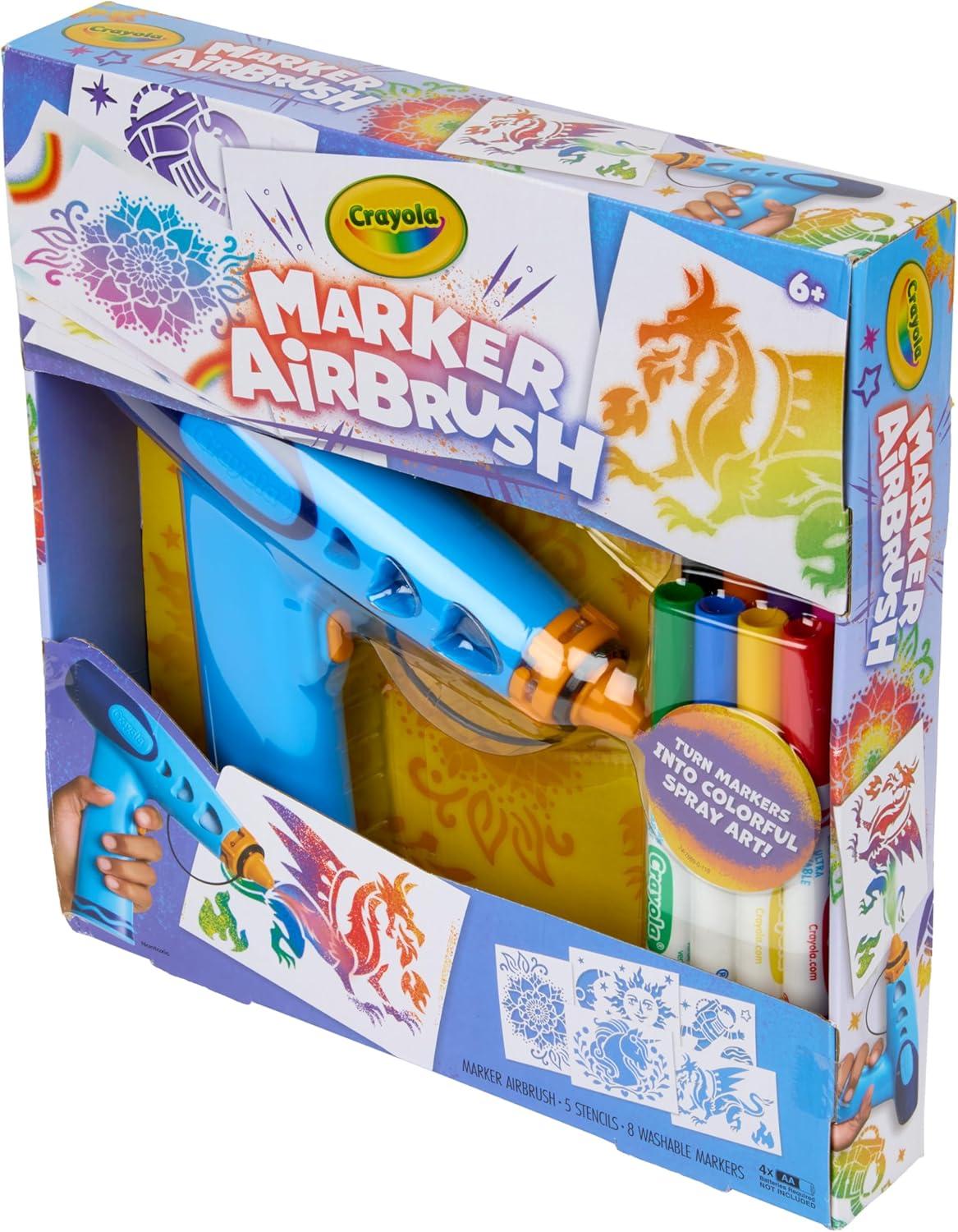 Crayola Marker Airbrush Spray Art Kit, Battery-Powered Sprayer with 8 ...
