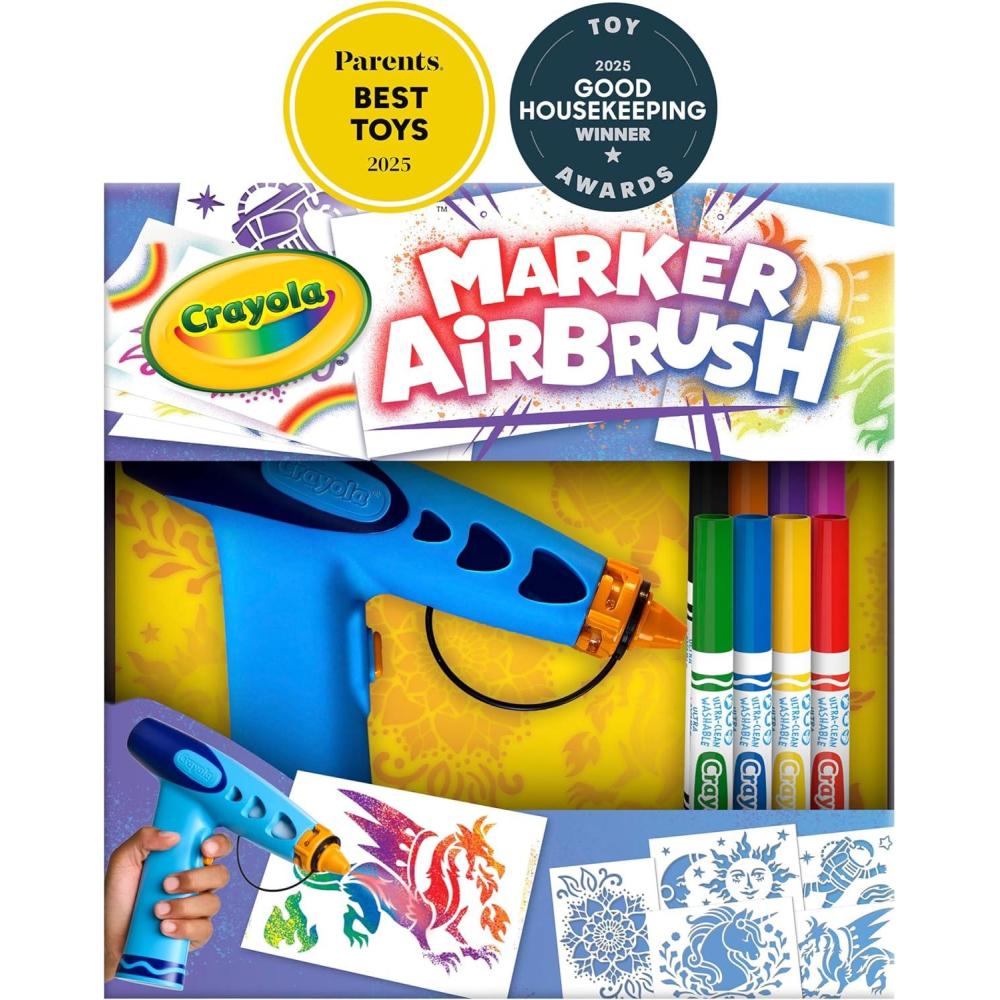 Crayola Marker Airbrush Spray Art Kit, Battery-Powered Sprayer with 8 ...